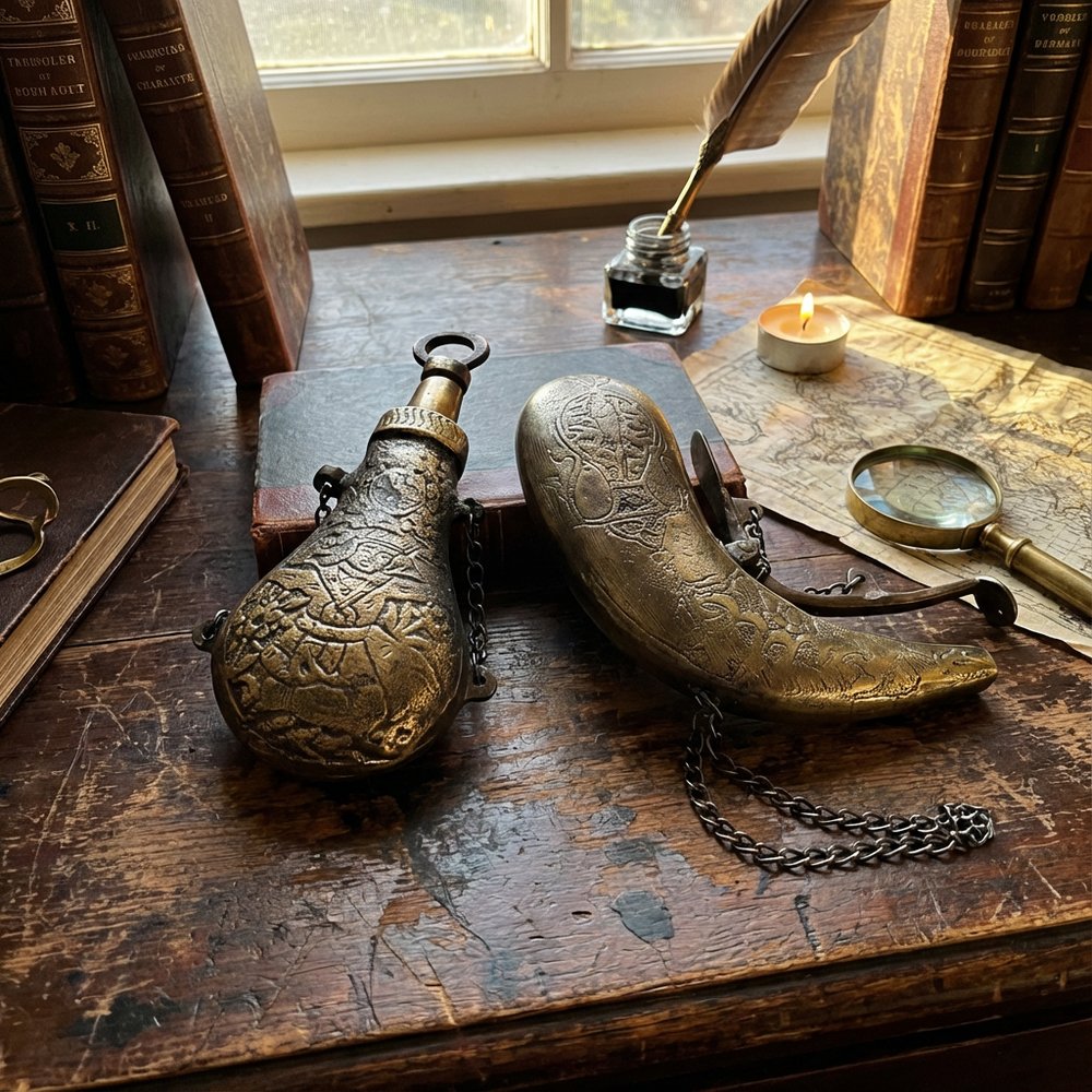 Antique Style Brass Gun Powder Horn for sale at Pamono