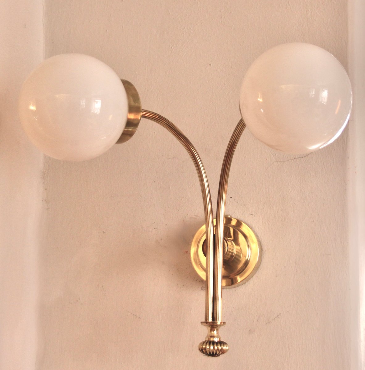Vintage French Art Deco Wall Lamp with White Spheres, 1940s for sale at ...