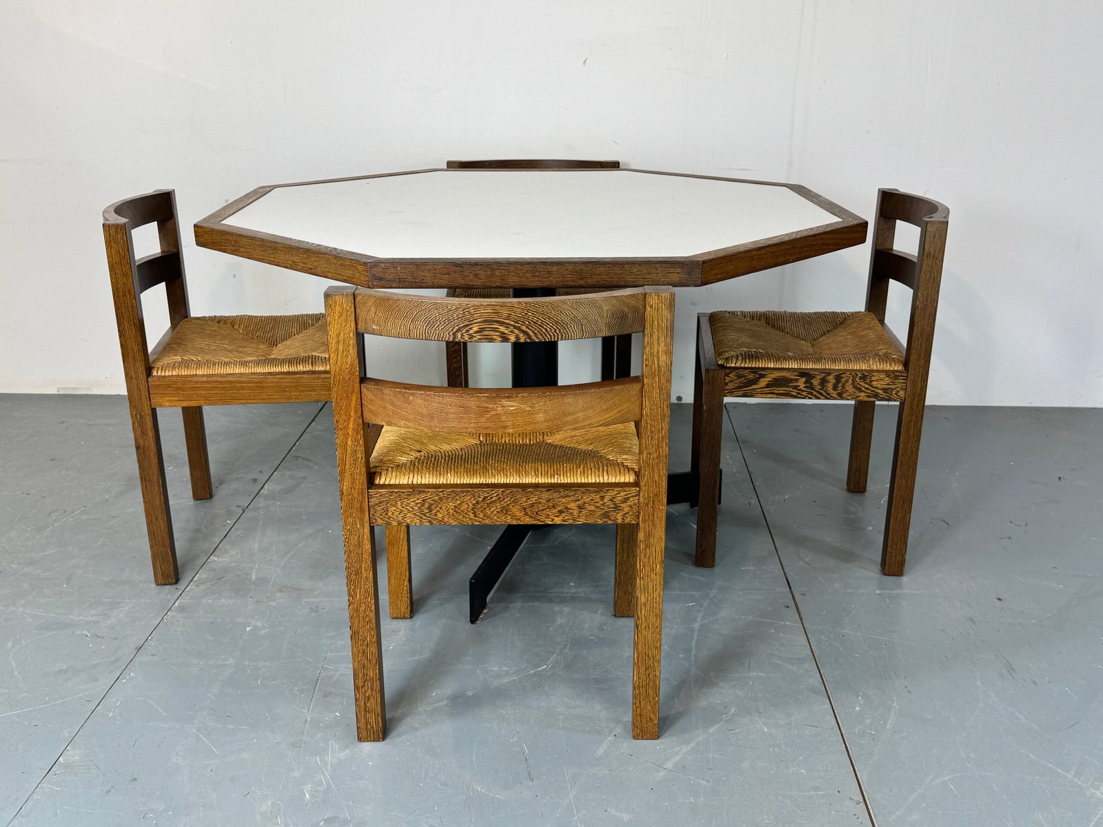 Mid-Century Modern Brutalist Wenge Wood and Steel Dining Table and ...