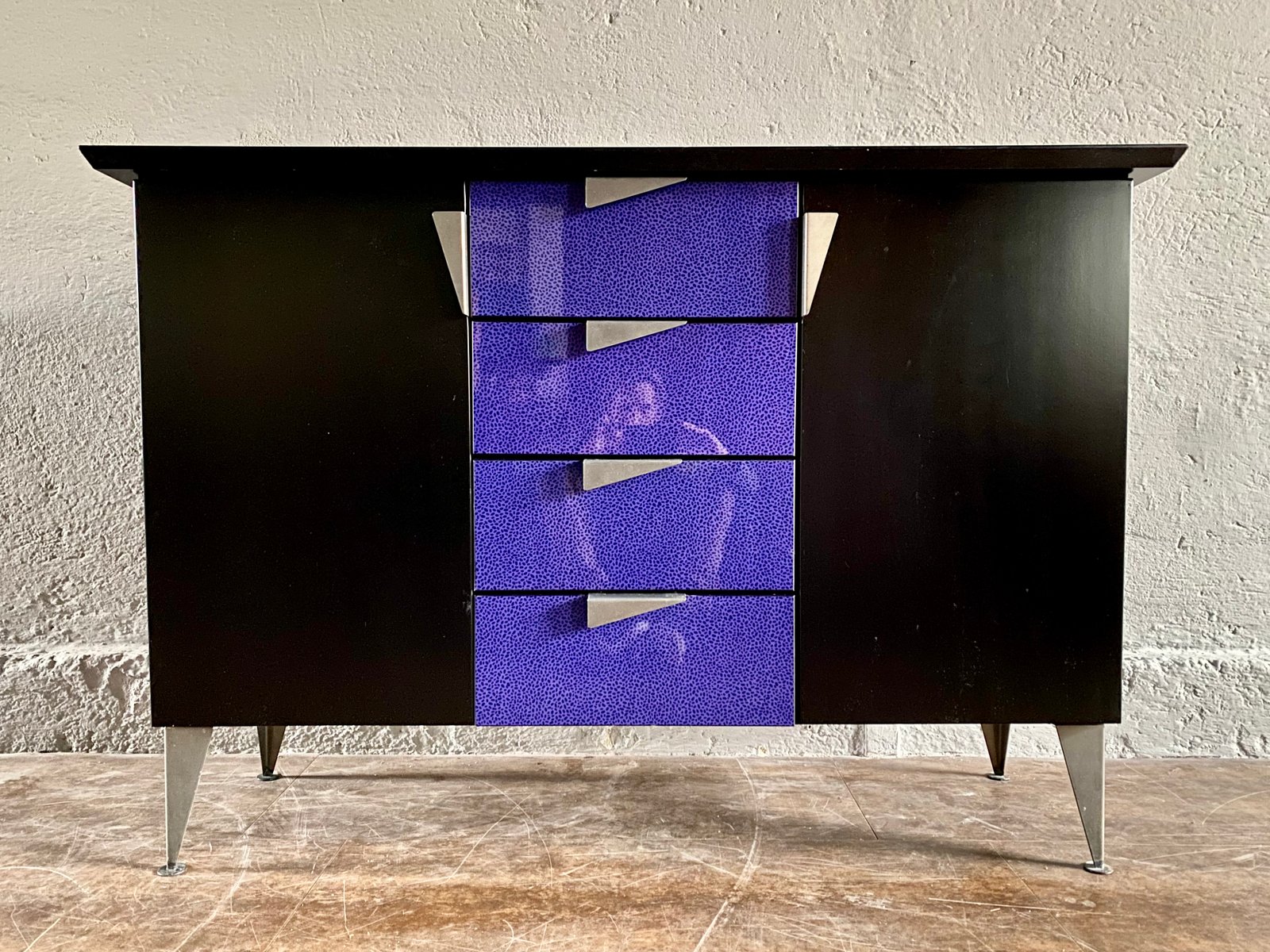 Italian Postmodern Black and Purple Chest of Drawers, 1980s for sale at ...