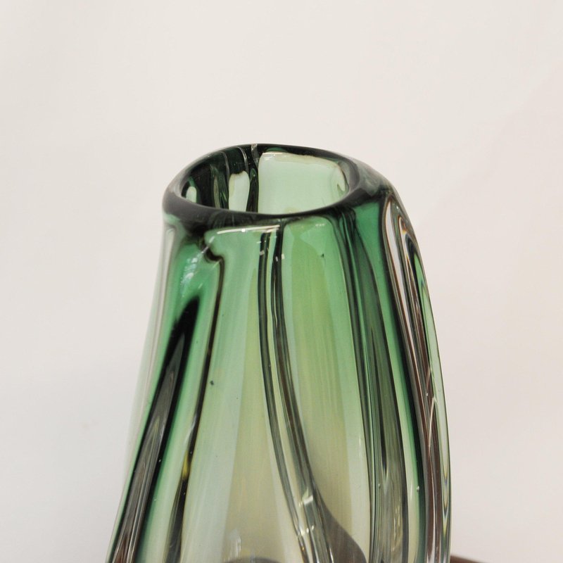 Green Lead Crystal Vase from Val Saint Lambert, 1950s for sale at Pamono
