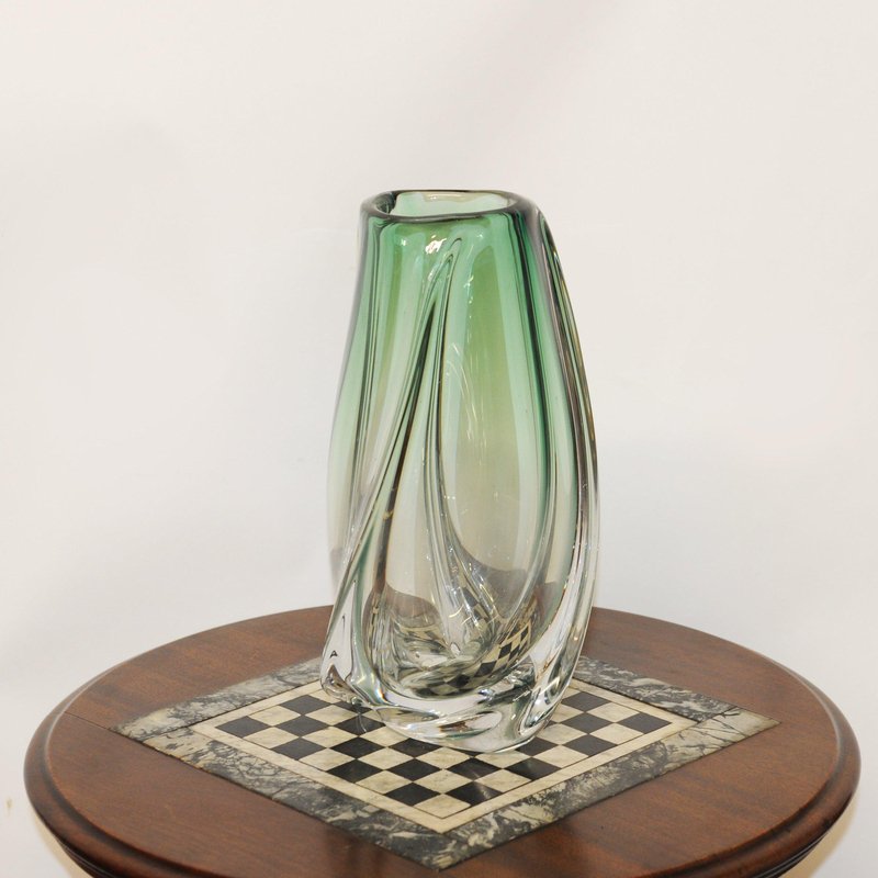 Green Lead Crystal Vase from Val Saint Lambert, 1950s for sale at Pamono