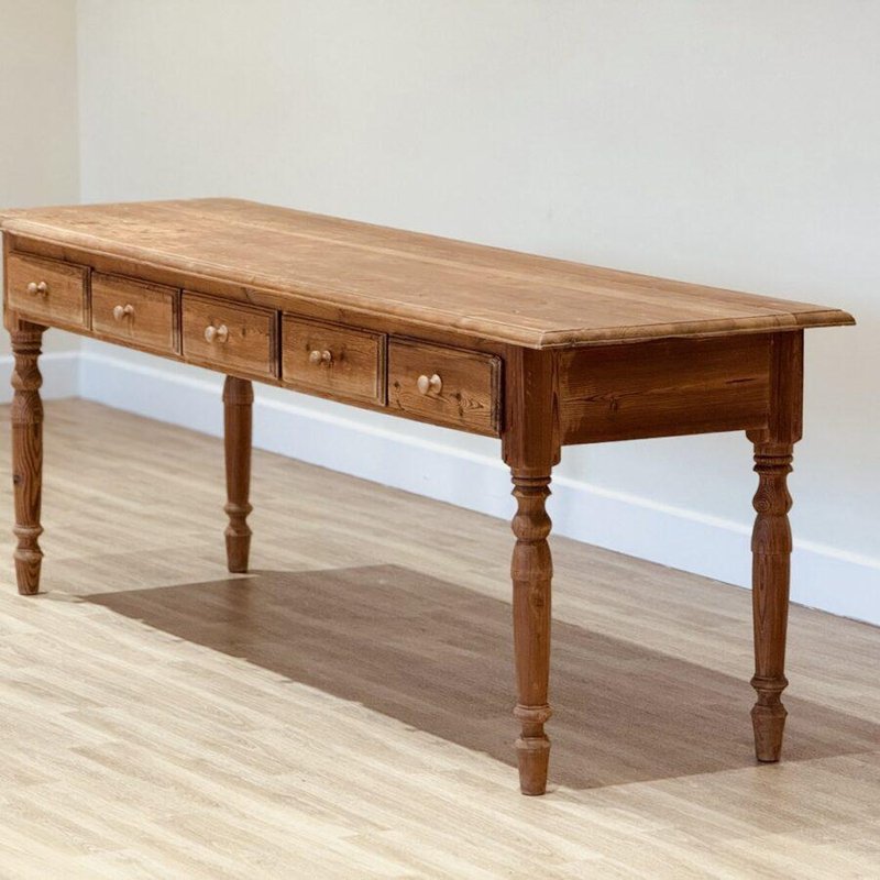 Longue Table Console Victorienne en Pin Melis Méditerranéen, 1800s en vente sur Pamono