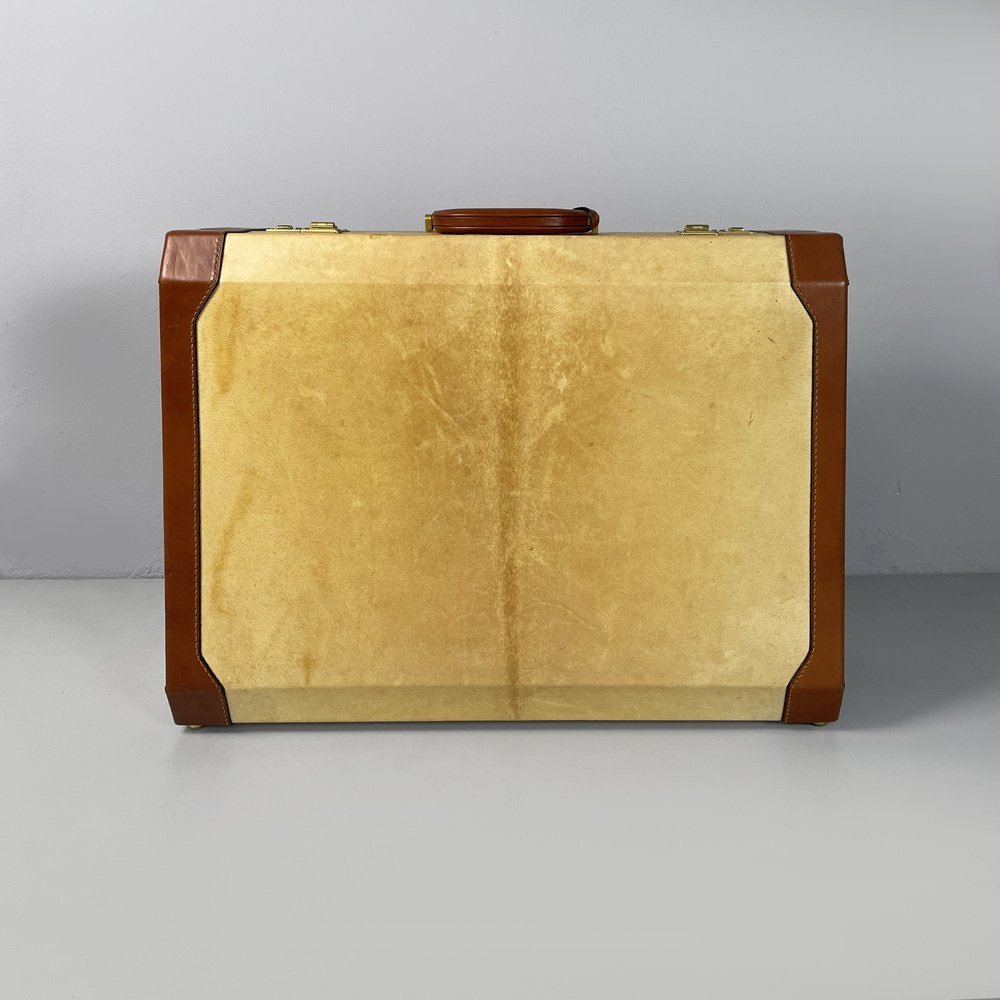 Mid-Century Modern Italian Suitcase in Beige and Brow Leather, 1960s ...