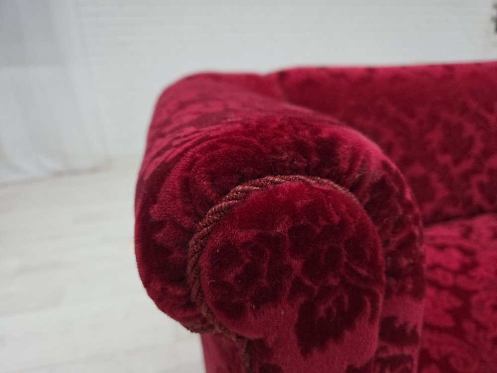 Danish 2-Seater Sofa in Cherry-Red Velour, 1950s for sale at Pamono