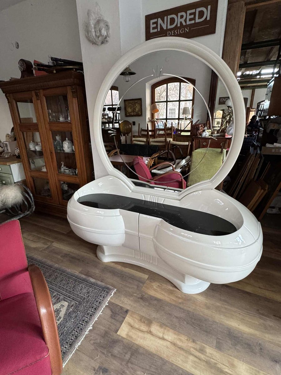 Space Age Vanity Table with Large Oval Mirror for sale at Pamono