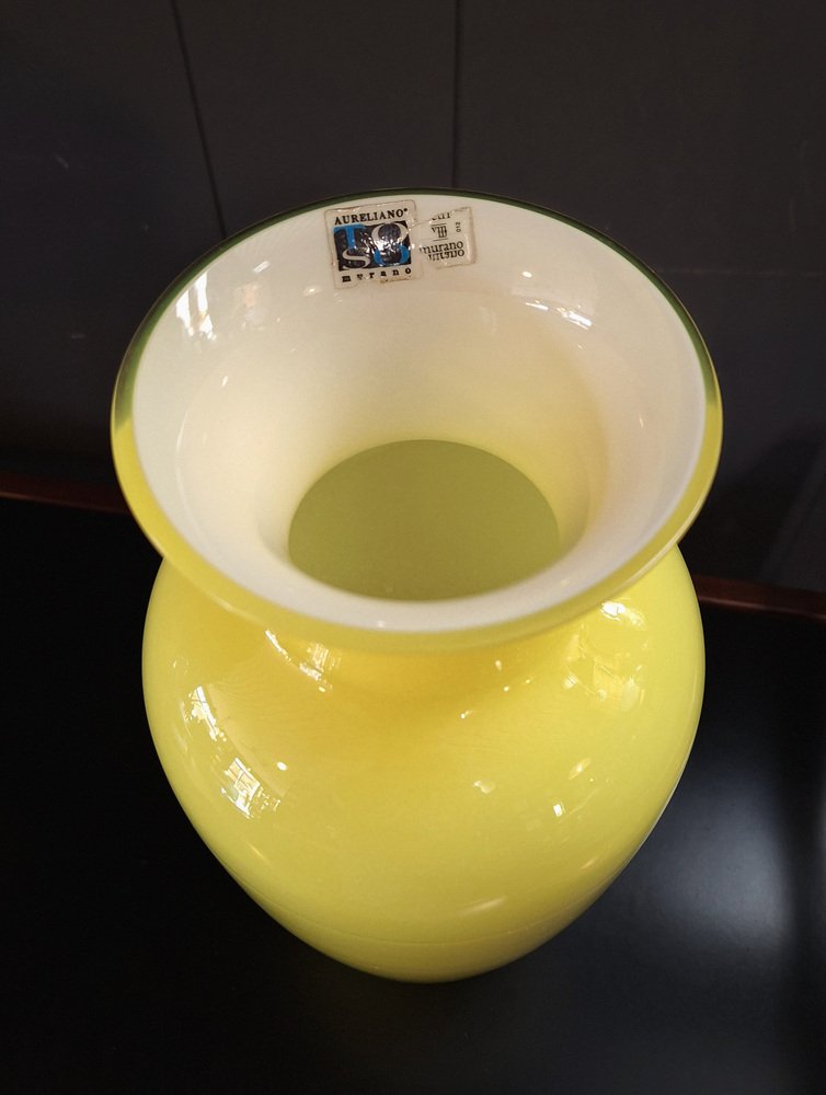 Yellow Murano Glass Vase by Aureliano Toso, Italy, 1980s for sale at Pamono