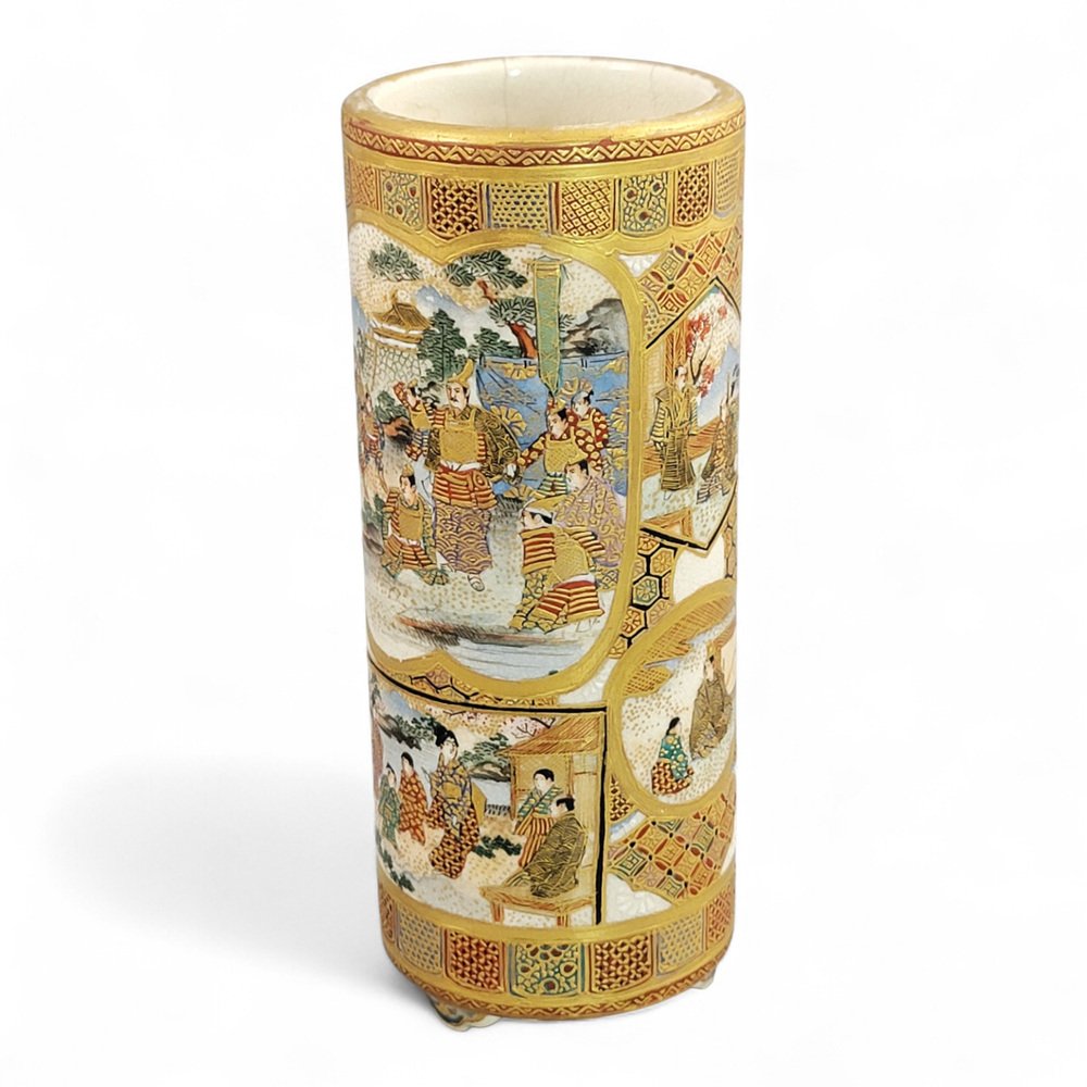 Meiji Satsuma Cylindrical Vase with All-Over Samurai Decoration for ...