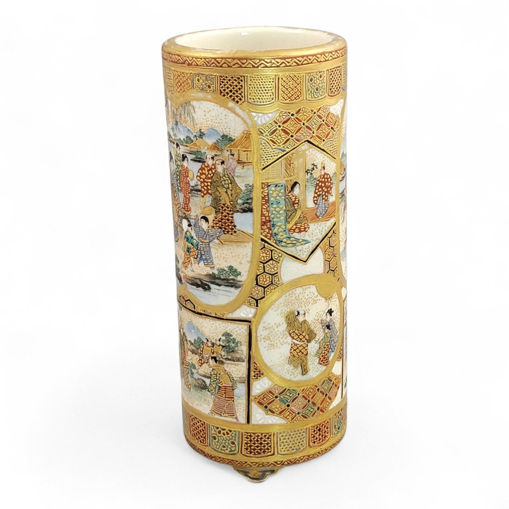 Meiji Satsuma Cylindrical Vase with All-Over Samurai Decoration for ...