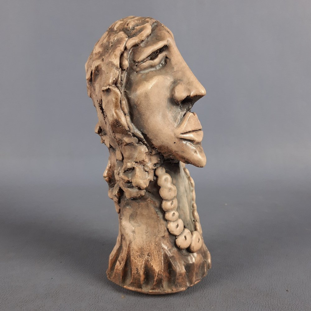 Brutalist Majolica Sculpture of a Woman's Head with an Elongated Face ...