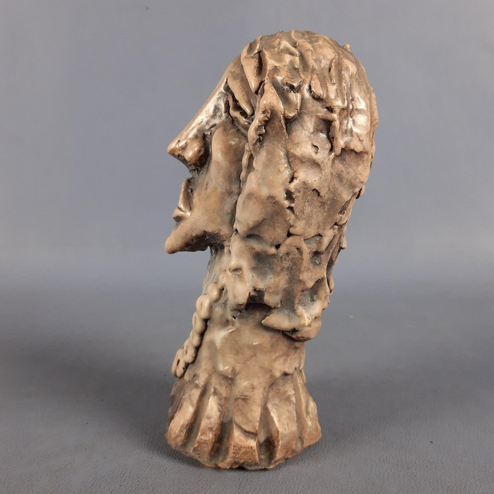 Brutalist Majolica Sculpture of a Woman's Head with an Elongated Face ...