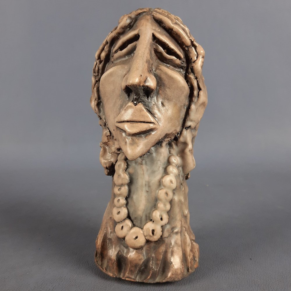 Brutalist Majolica Sculpture of a Woman's Head with an Elongated Face ...