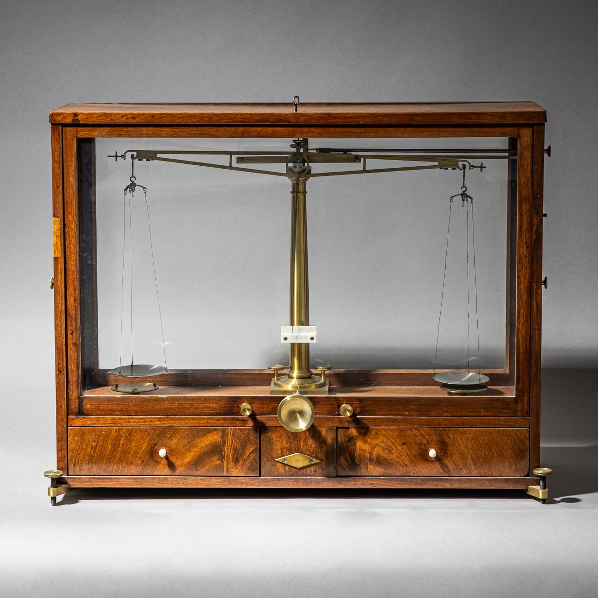Brass Balance Scale in Wooden Case, 19th Century for sale at Pamono