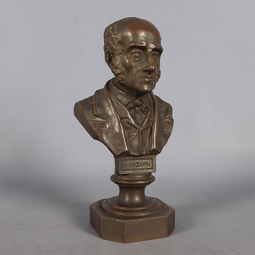 Buste Sculpture Antique en Bronze d'Alessandro Manzoni, Italie, Début ...