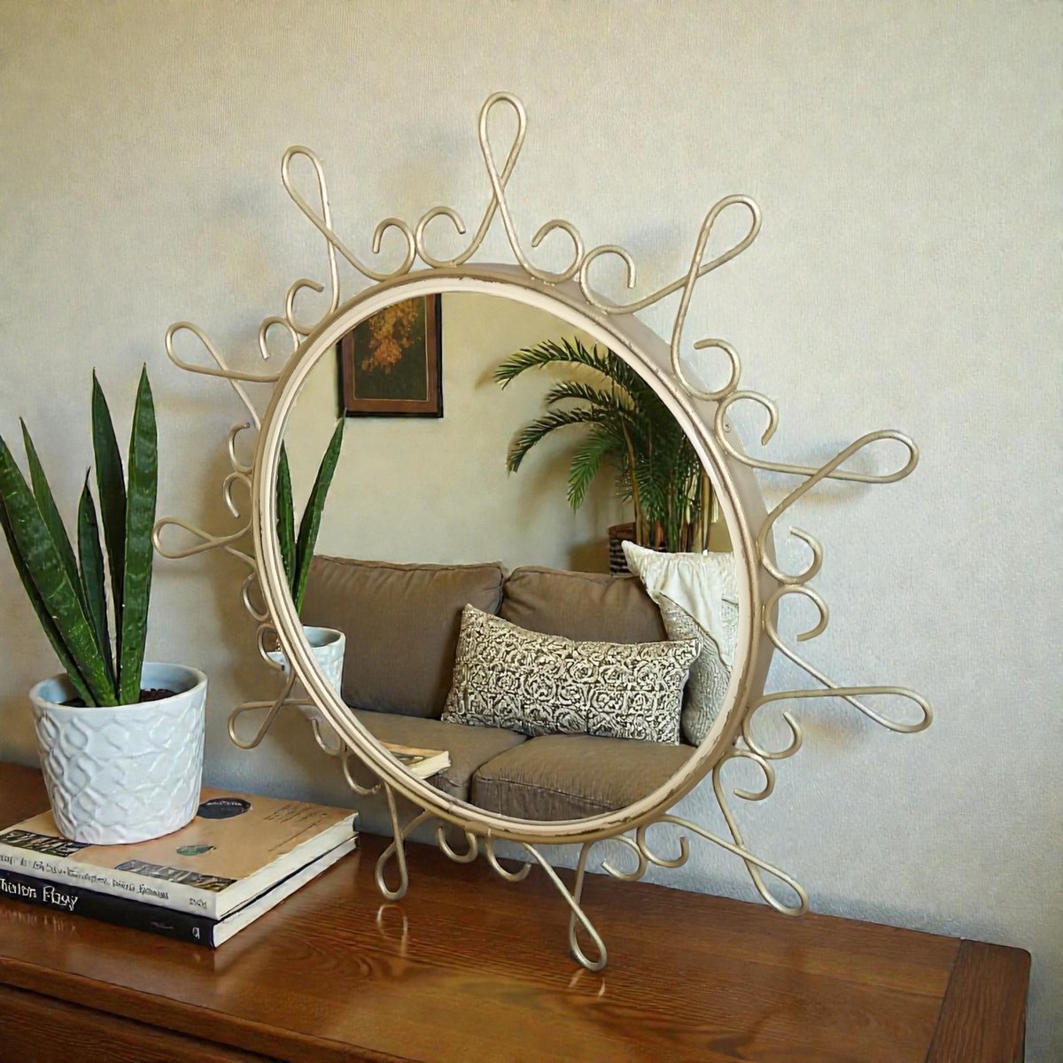 Vintage Gold Metal Butler Mirror with Convex Sunburst Effect, 1970s for ...