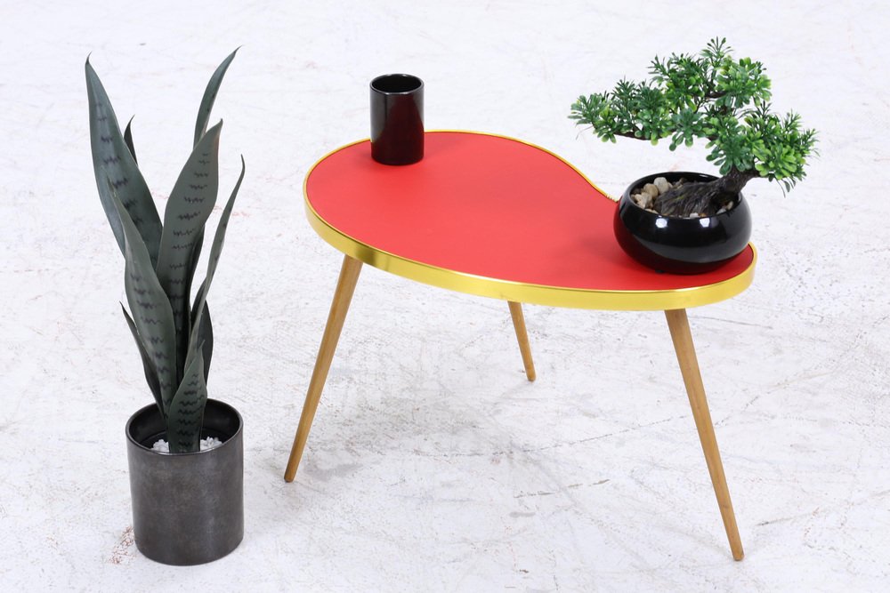 Mid-Century Kidney-Shaped Red Plant Stand, 1960s for sale at Pamono
