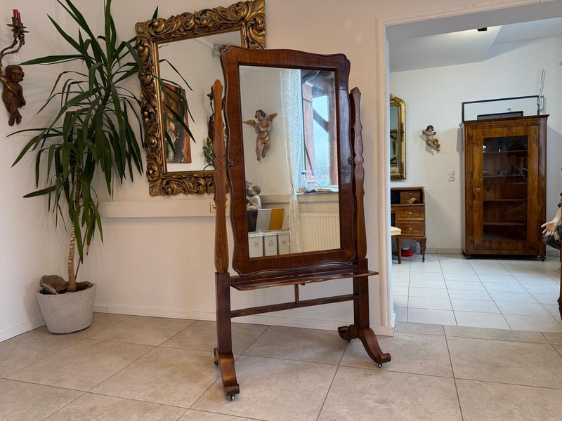 Antique Biedermeier Walnut Veneered Tailor's Mirror for sale at Pamono