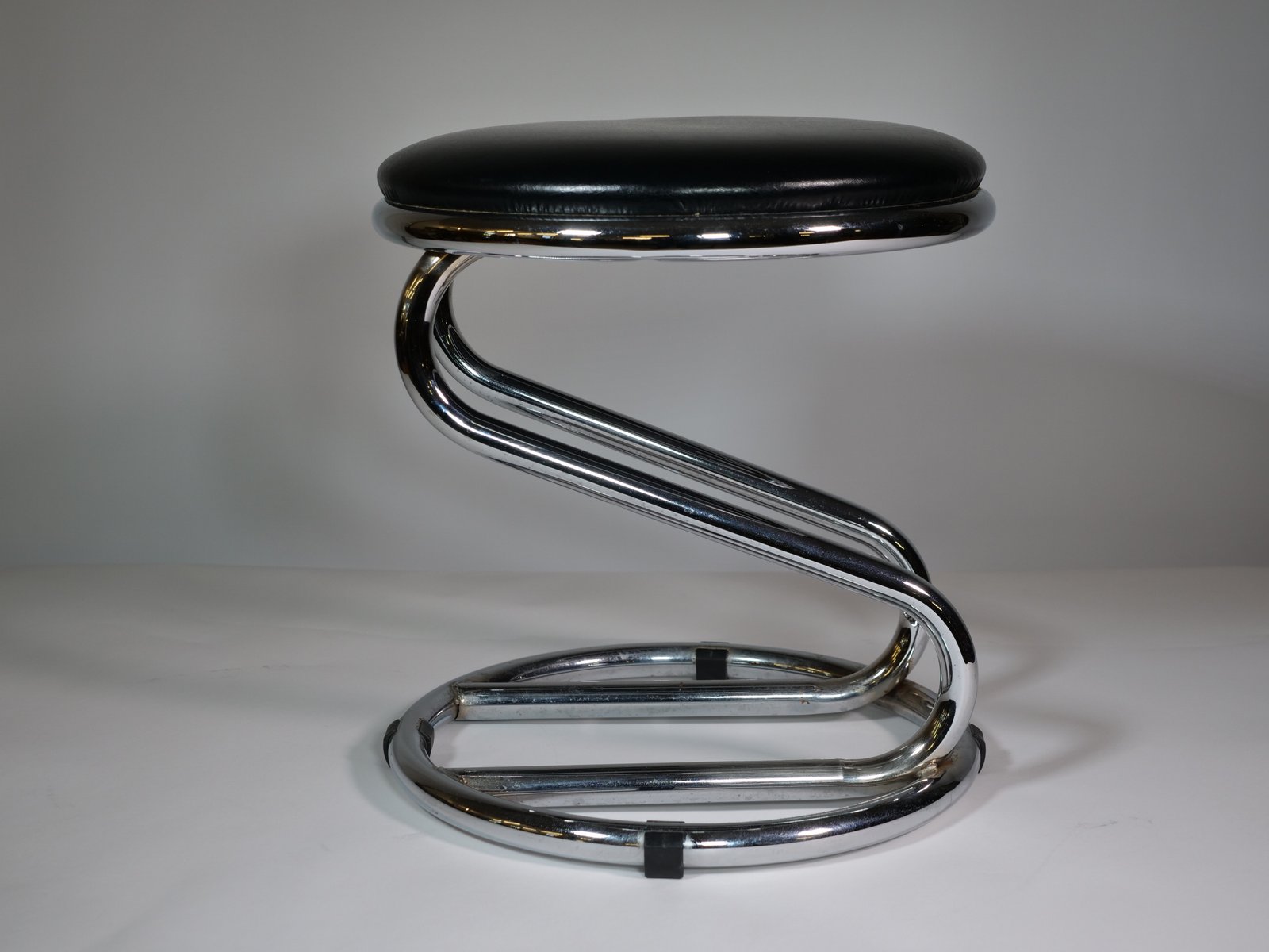 Modern Bauhaus Chrome and Leather Stool, 1980s for sale at Pamono