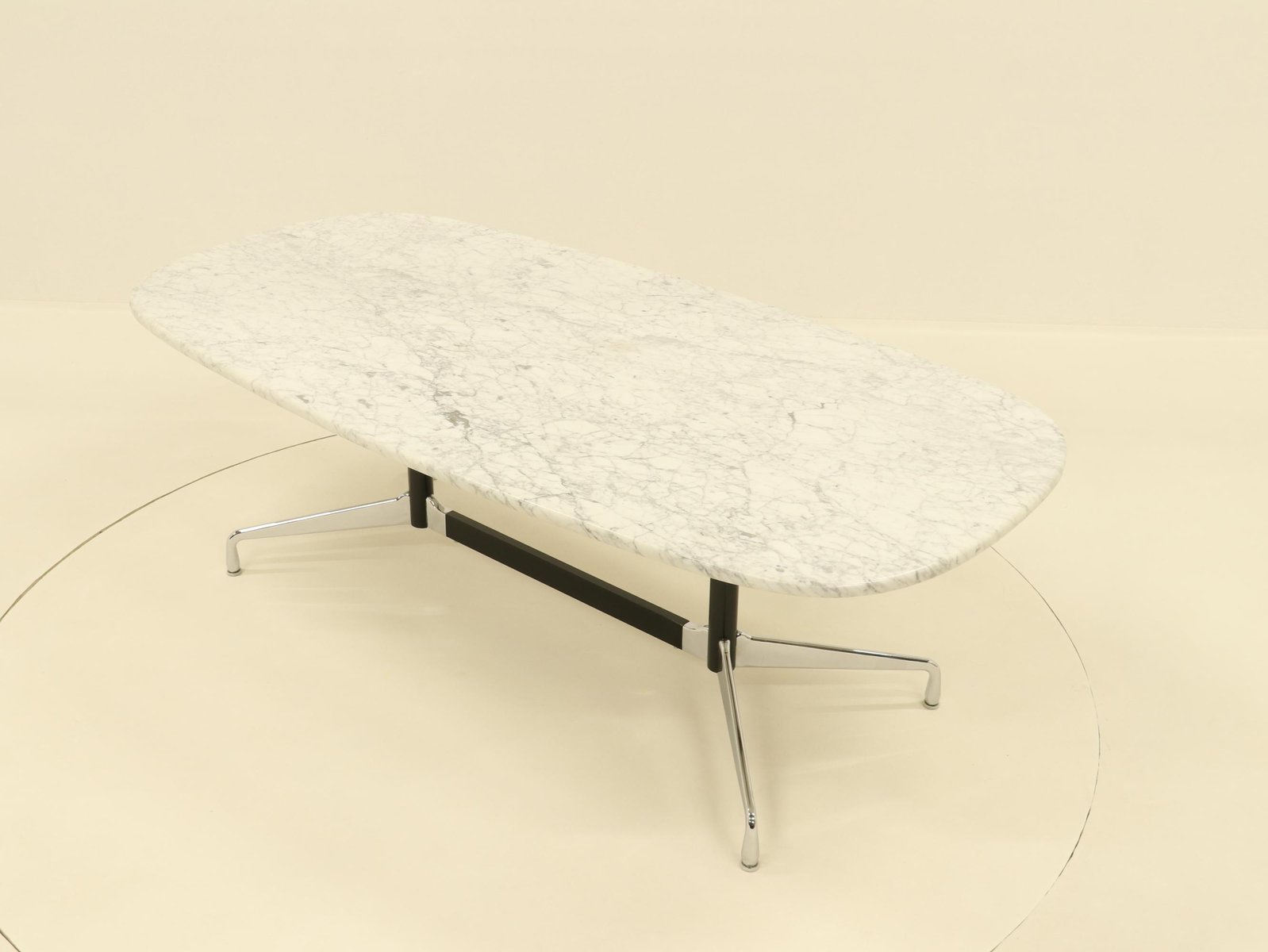 Segmented Oval Dining Table in White Marble and Stainless Steel by ...