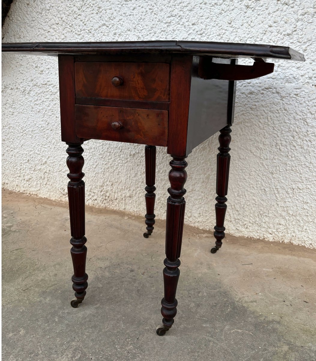 Victorian Wood Drop-Leaf Side Table with Turned Legs, 19th Century for ...