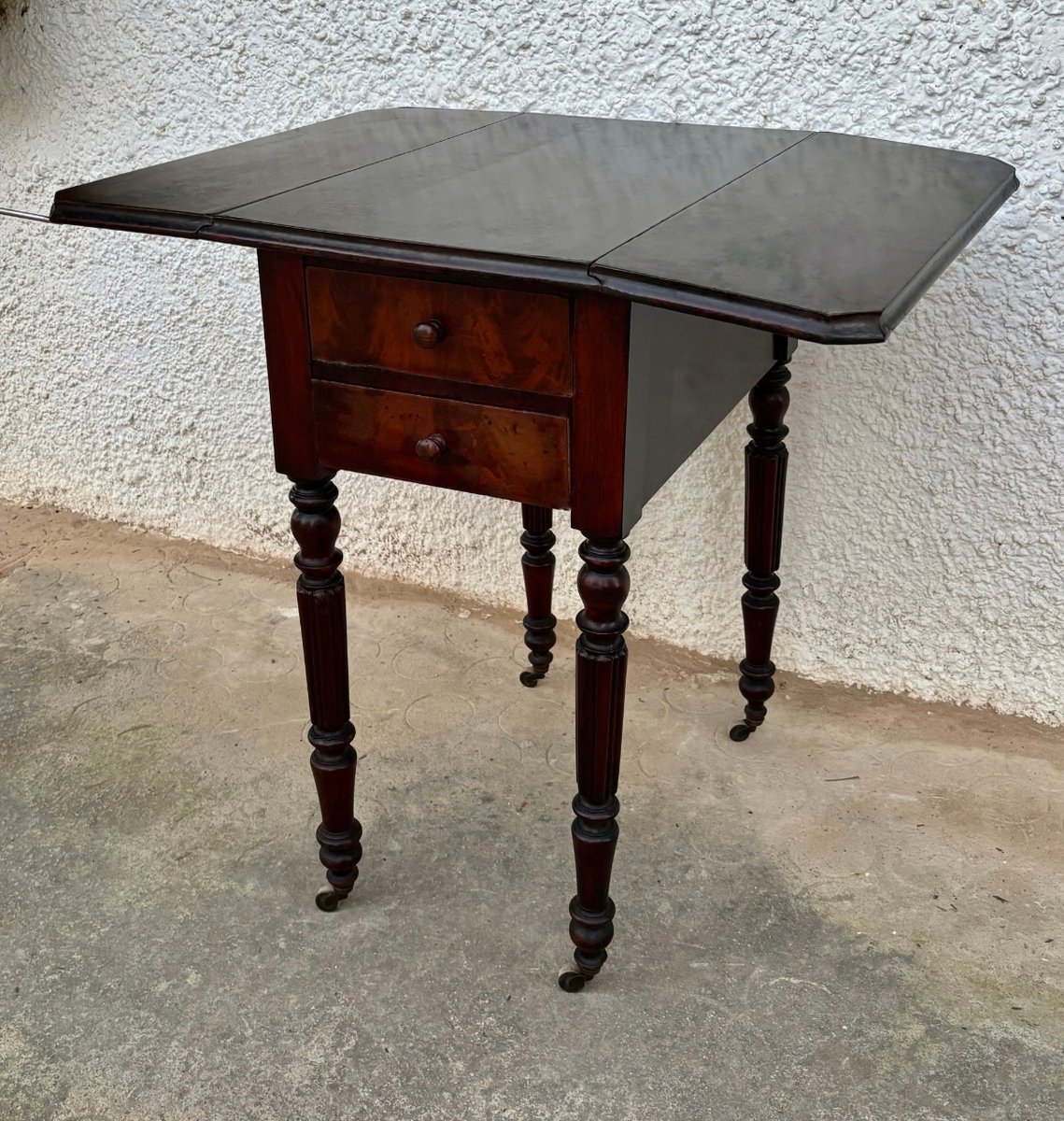Victorian Wood Drop-Leaf Side Table with Turned Legs, 19th Century for ...