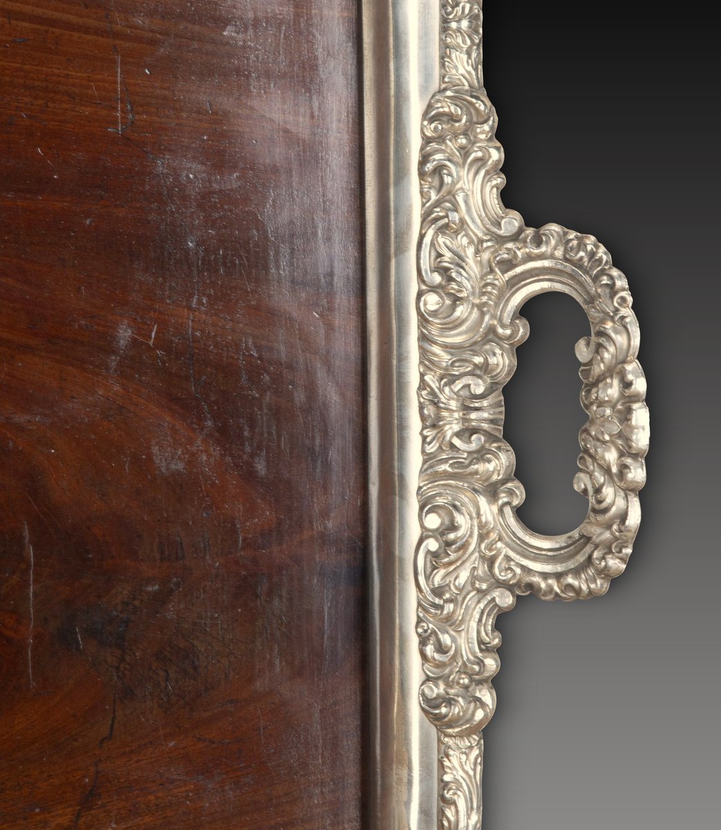 Large Mahogany and Silver Butler's Tray, 1880 for sale at Pamono