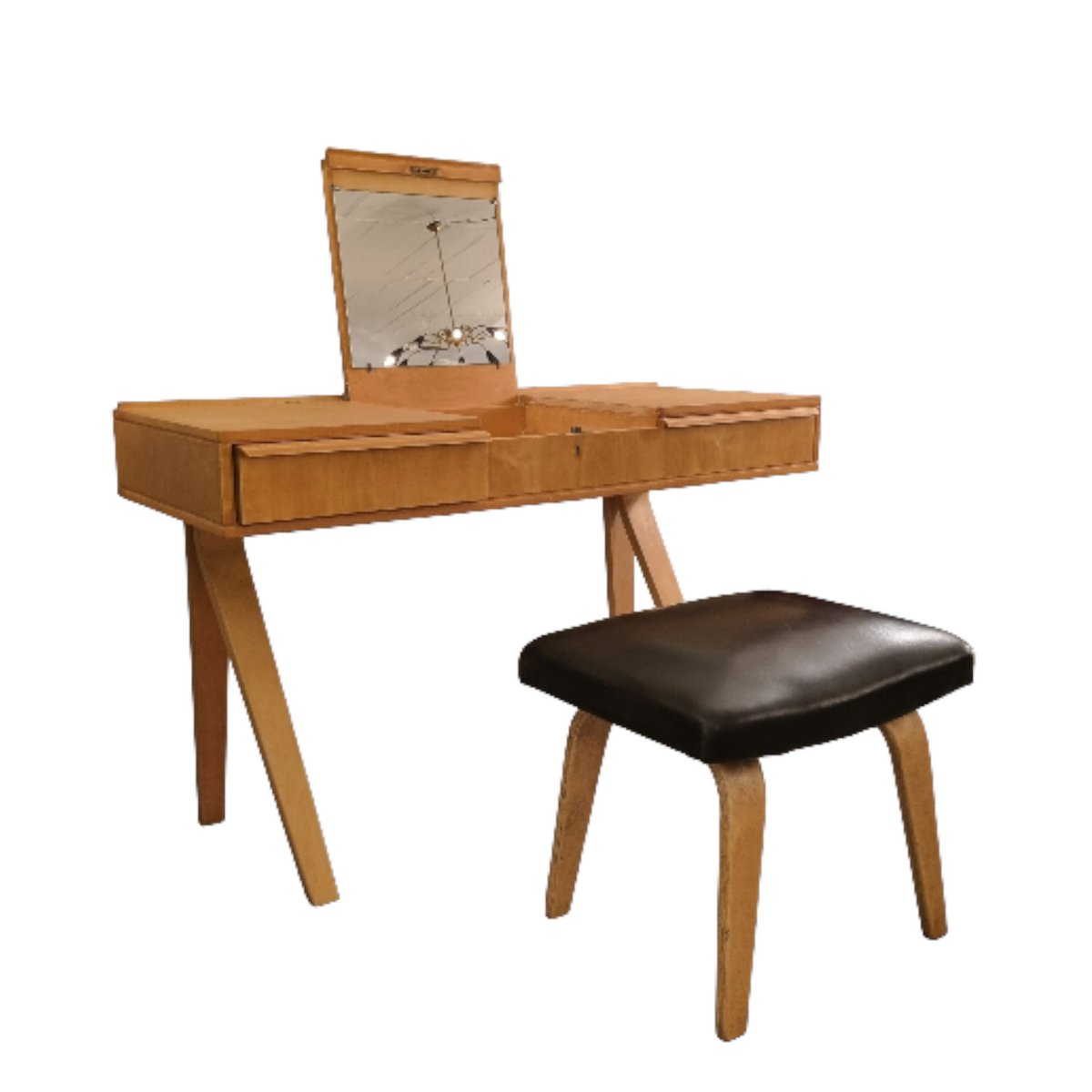 Dutch Modern Dressing Table and Stool in Birch Plywood by Cees Braakman ...