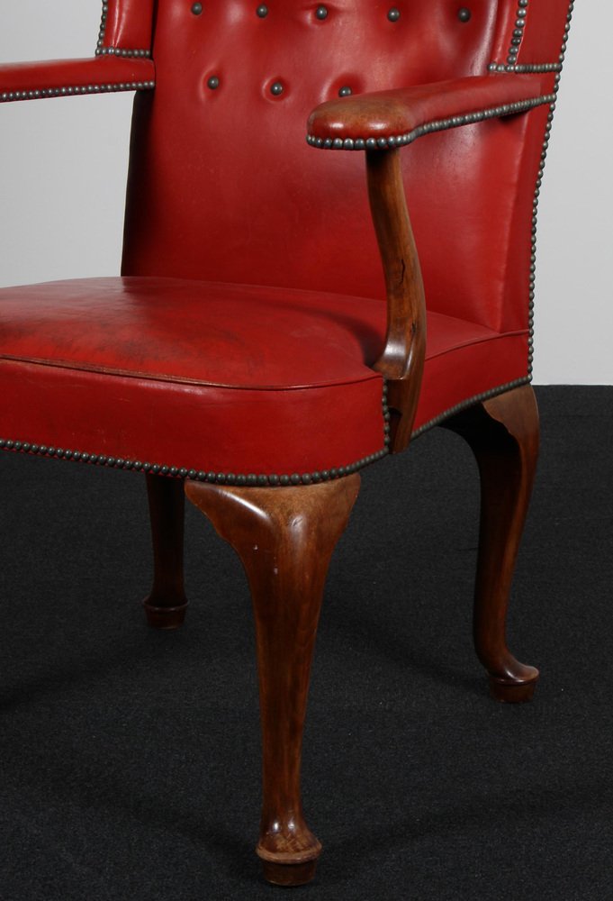 Sedia Wingback in pelle rossa patinata di Frits Henningsen, anni '40 in ...