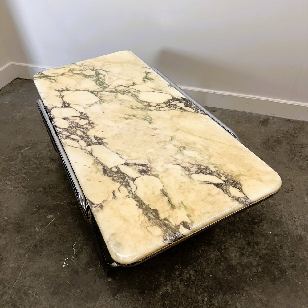 Large Italian Calacatta Violetta Marble Coffee Table with Chrome Base ...