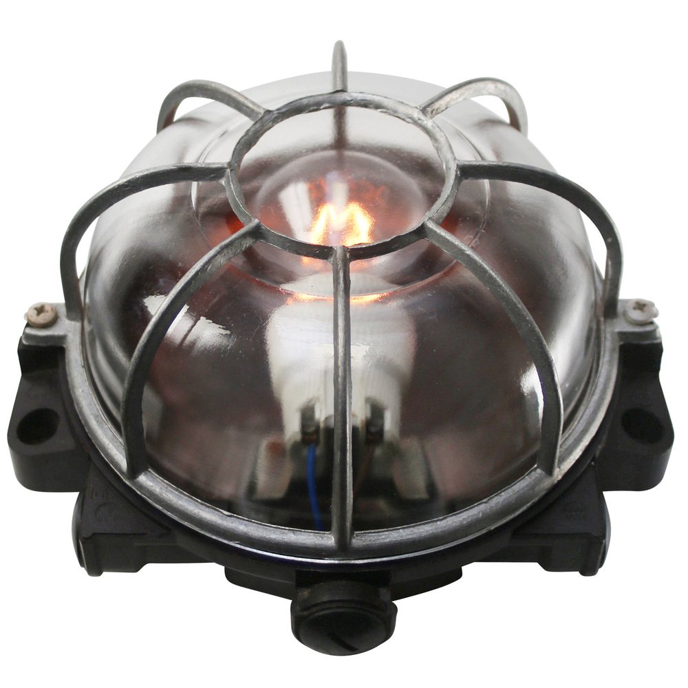 Vintage Industrial Bakelite and Clear Glass Wall Light for sale at Pamono