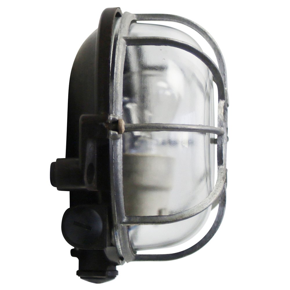 Vintage Industrial Bakelite and Clear Glass Wall Light for sale at Pamono