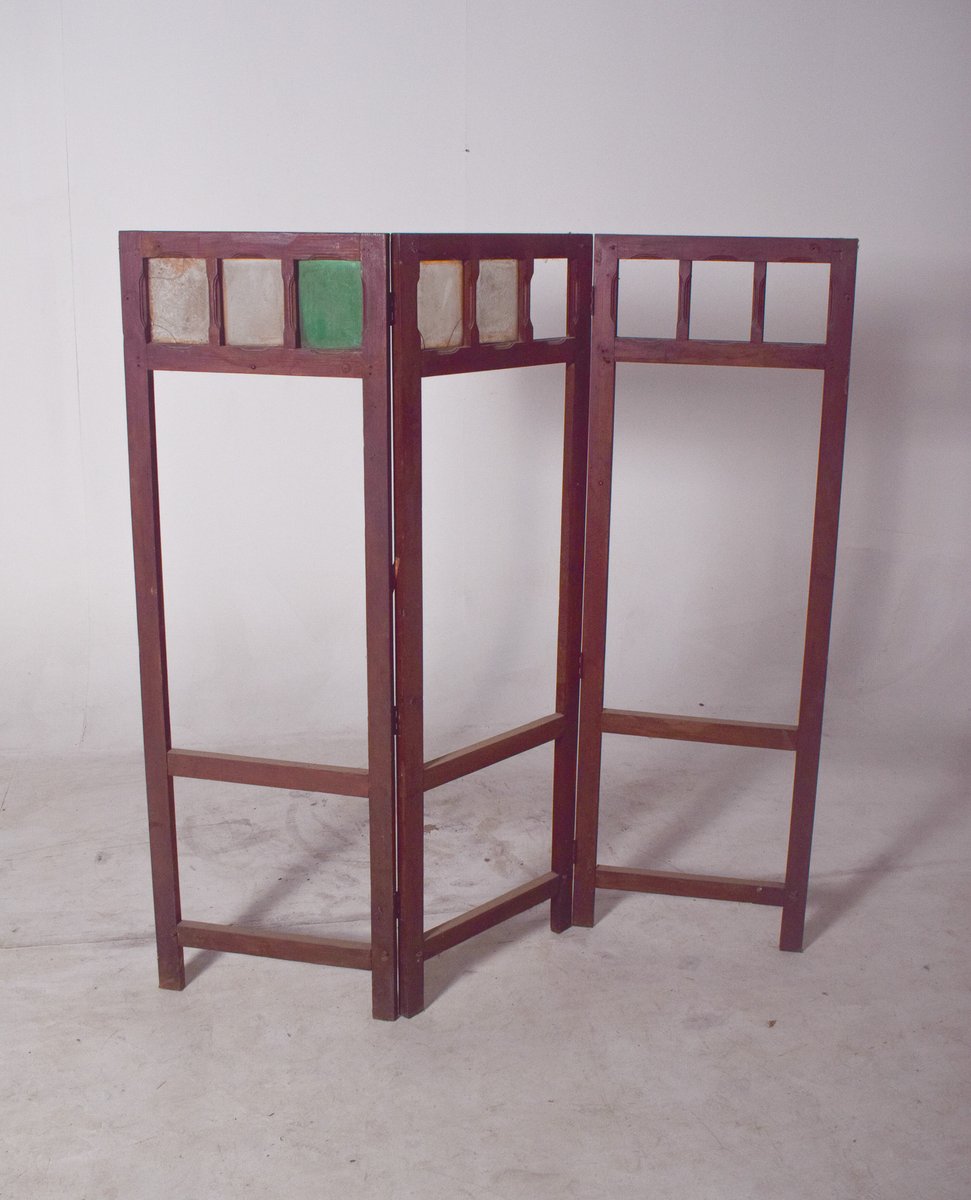 Wooden Folding Screen Frame with Decorative Panels, 1950 for sale at Pamono