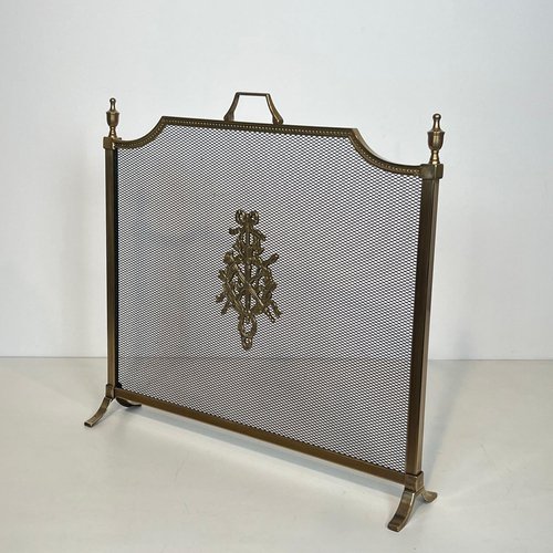 Louis XVI Style Brass and Wire Mesh Fire Screen in the style of Maison ...