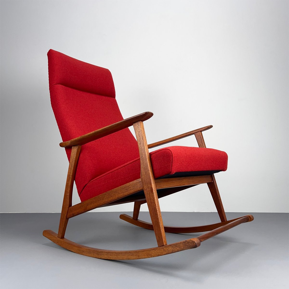 Mid-Century Modern Teak Rocking Chair with Rust-Red Wool, 1960s for ...