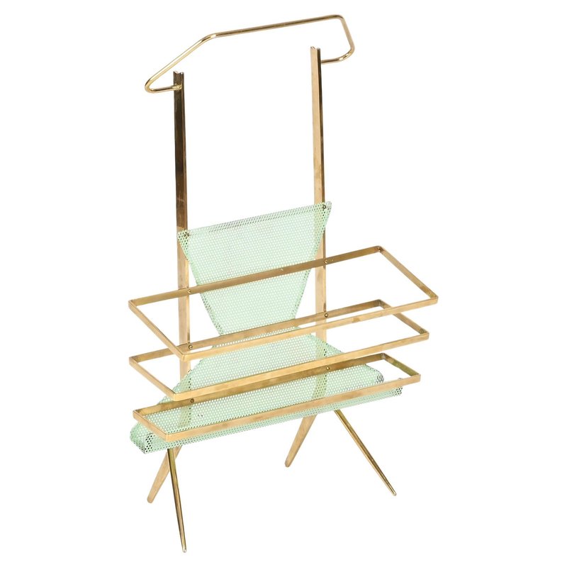 Brass and Perforated Green Metal Magazine Rack attributed to Cesare ...