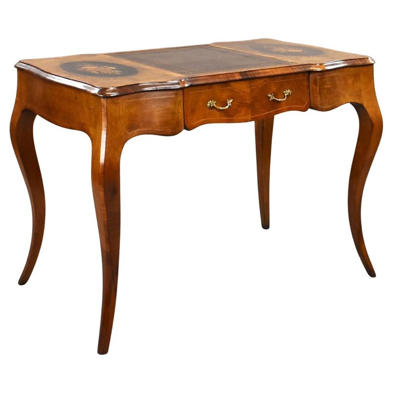 Victorian Burr Walnut and Marquetry Writing Table, 1870 for sale at Pamono
