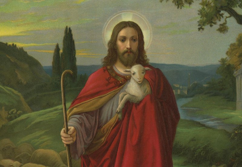 Christ the Shepherd, 1900s, Catholic Chromolithograph for sale at Pamono