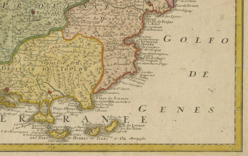 Antique Hand-Coloured Map of Southern France Region, 1740 for sale at ...