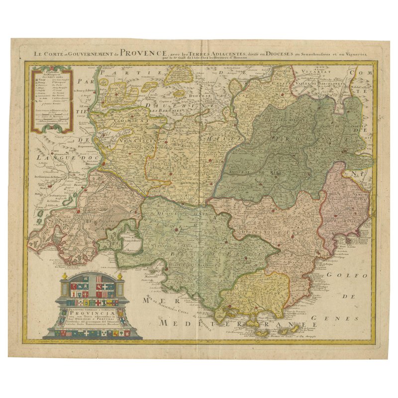 Antique Hand-Coloured Map of Southern France Region, 1740 for sale at ...