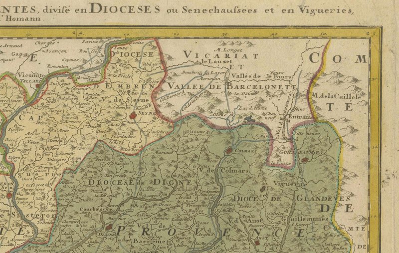 Antique Hand-Coloured Map of Southern France Region, 1740 for sale at ...