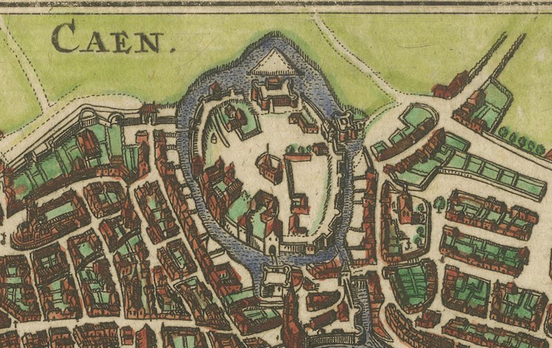 Antique Hand-Coloured Normandy Town of Caen Map Engraving, 1666 for ...