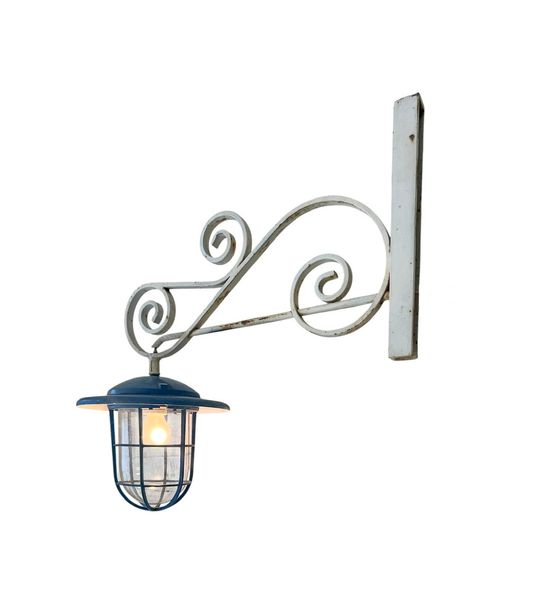 Caged Outdoor Wall Lantern Light with Scroll Bracket, 1960s for sale at ...