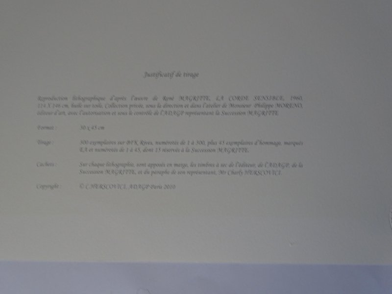 D'après René Magritte, La Corde Sensible, Lithographie en vente sur Pamono