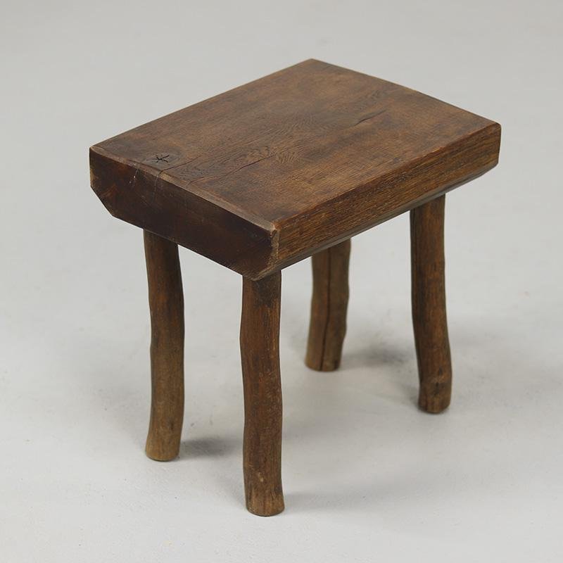 Primitive Wabi Sabi Oak Farmhouse Stool, 1940s for sale at Pamono