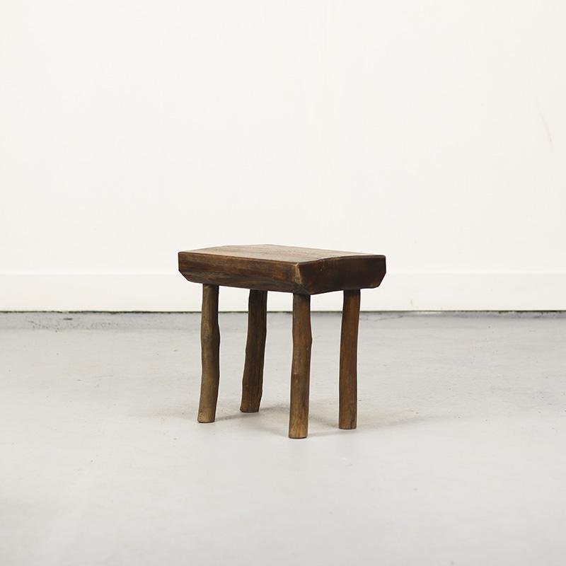 Primitive Wabi Sabi Oak Farmhouse Stool, 1940s for sale at Pamono