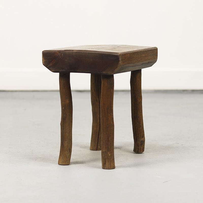 Primitive Wabi Sabi Oak Farmhouse Stool, 1940s for sale at Pamono