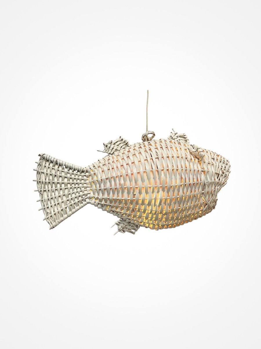 Wicker Rattan Fish Pendant Lamp, 1960s for sale at Pamono