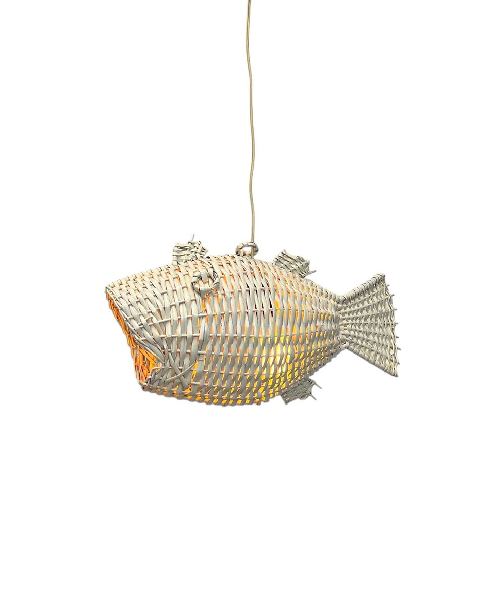 Wicker Rattan Fish Pendant Lamp, 1960s for sale at Pamono