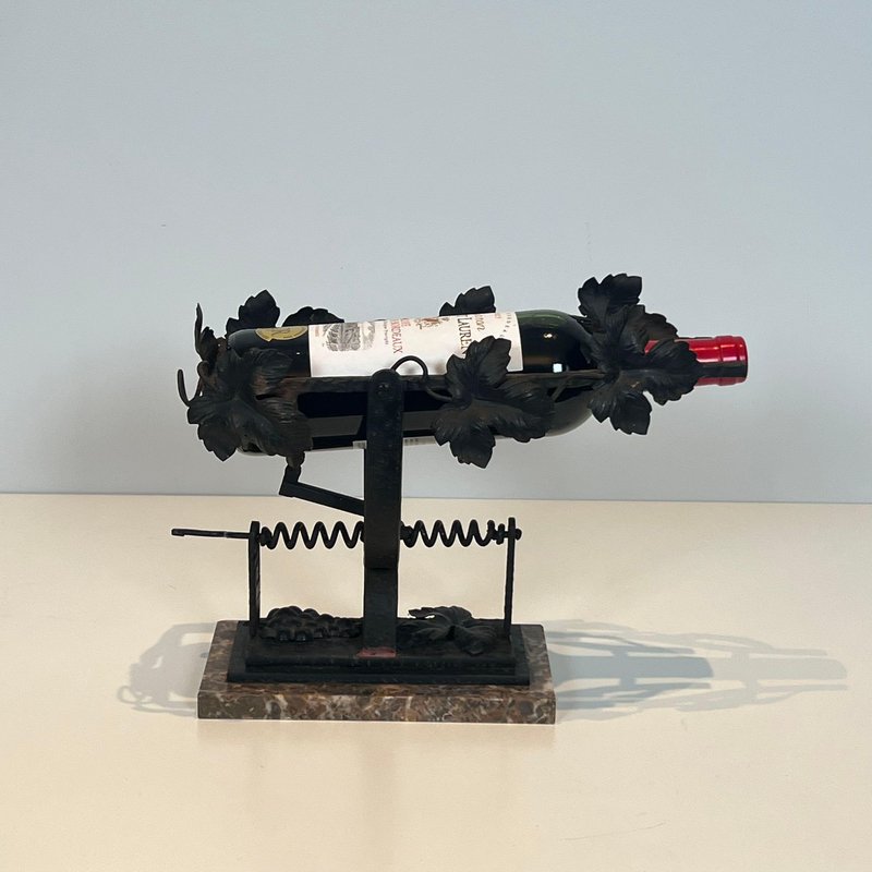 Wrought Iron Decanter with Vine Leaf Decoration on Marble Base, 1920s ...