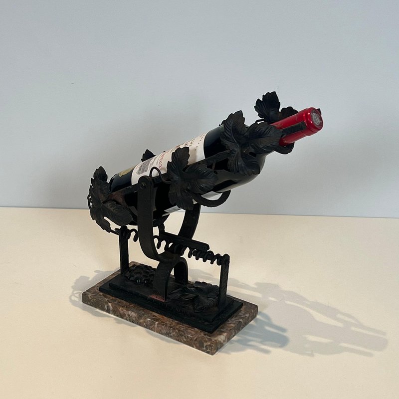 Wrought Iron Decanter with Vine Leaf Decoration on Marble Base, 1920s ...